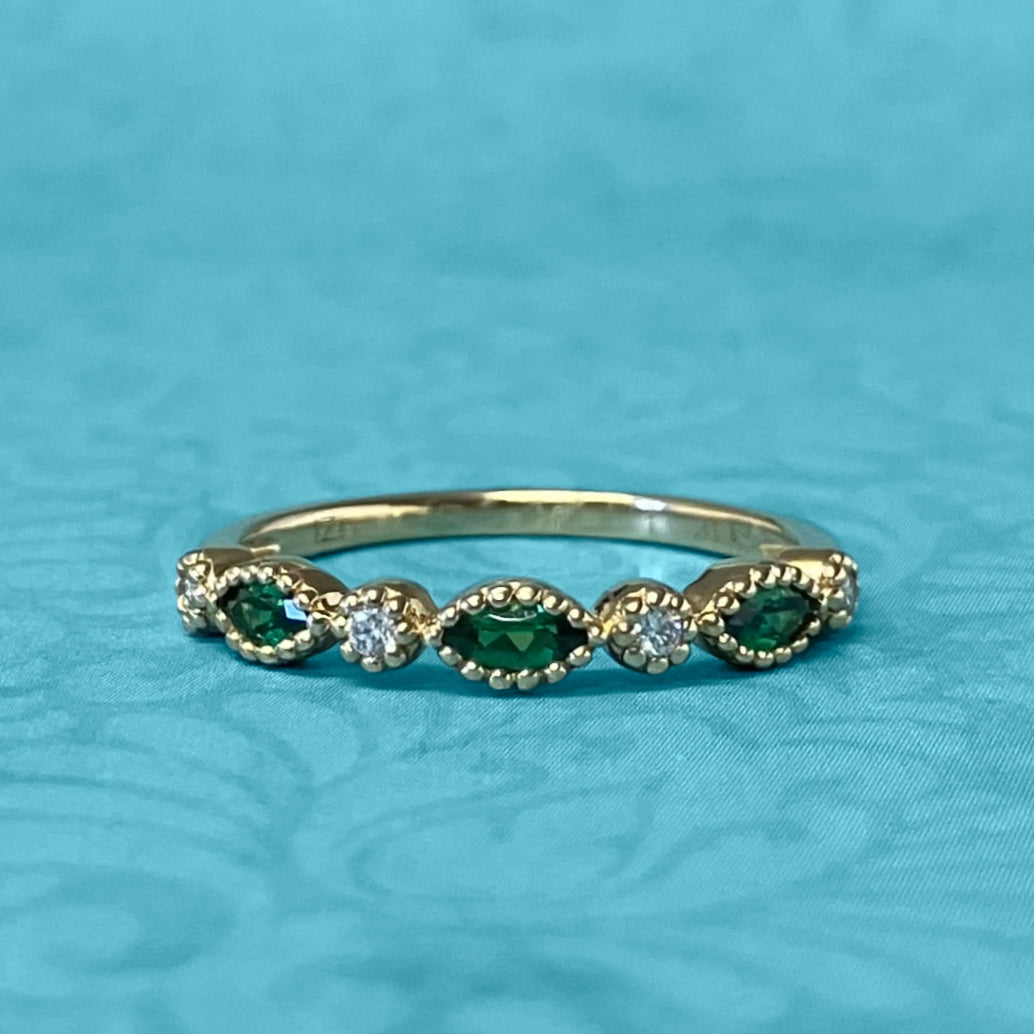 Yellow Gold Diamond and Tsavorite Garnet Marquise Stack Ring ...